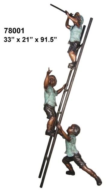 3 Kids on a Ladder, 92" Design Sculpture - Contemporary - Garden ...