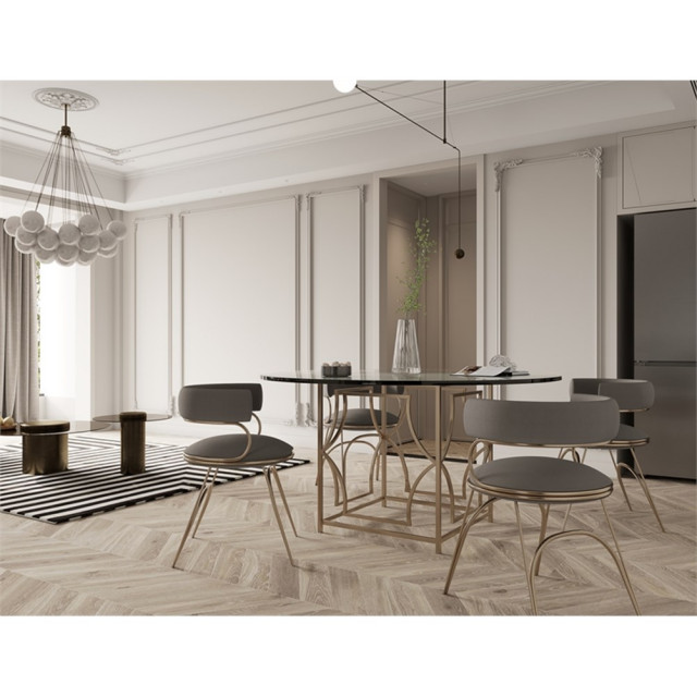 American Home Classic Edward Round Modern Metal Dining Table in Brushed ...