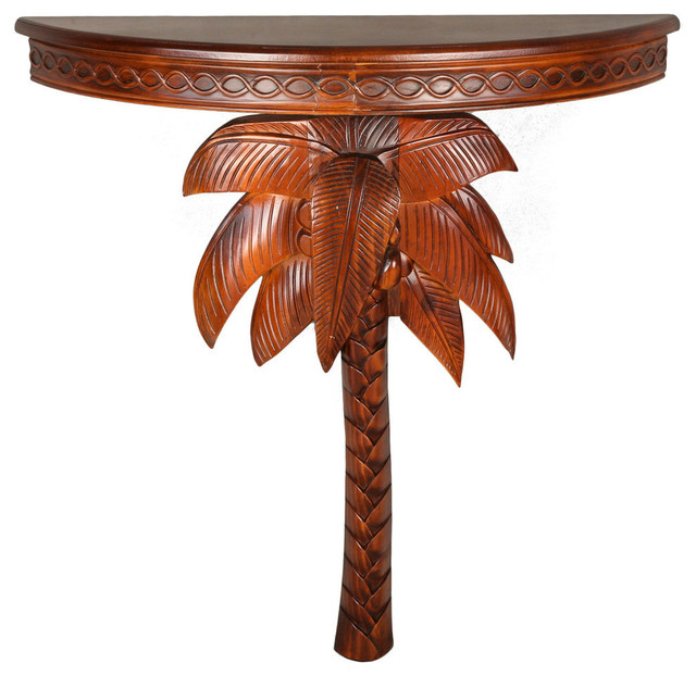 Windsor Carved Wood Palm Tree Console Table, Walnut - Tropical - Console Tables - by ...