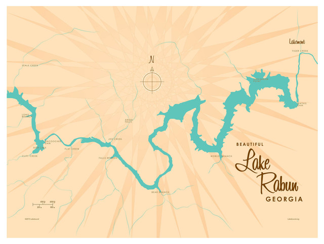 Lakebound Lake Rabun Georgia Map Art Print, 9"x12" - Contemporary ...