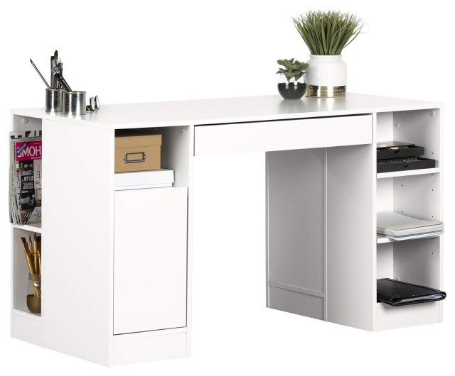 Pure White Desk with Versatile Open/Closed Storage & Interchangeable ...