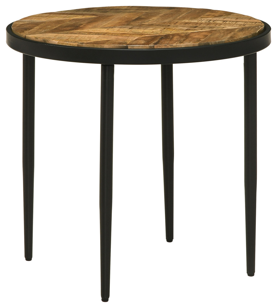 Hayden Metal Round Side Table Natural Mango and Black - Midcentury ...
