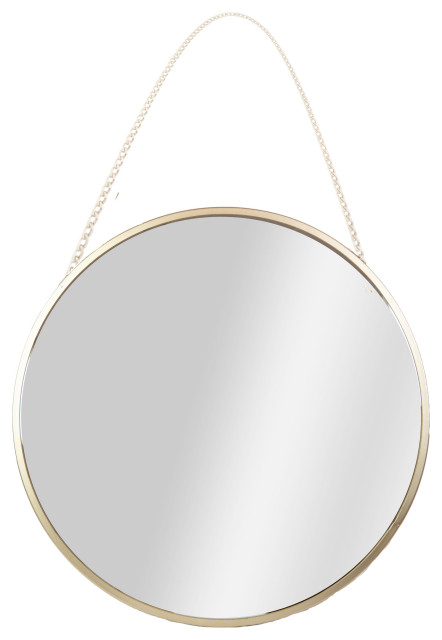 24" Round Metal Mirror with Top Chain Hanger Metallic Champagne Finish ...