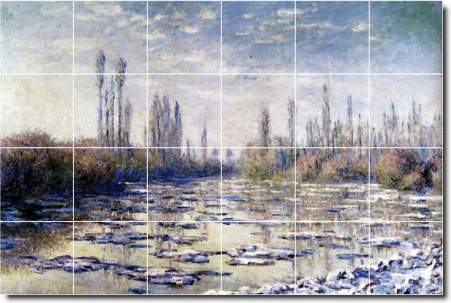 Claude Monet Waterfront Painting Ceramic Tile Mural #112, 72" Wide x 48 ...