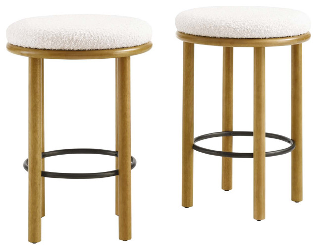 Fable Boucle Fabric Counter Stools - Set of 2 - Oak Ivory ...