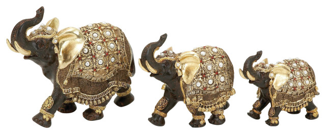 Polystone Frame Elephant Sculpture with Raised Trunk, Set of 3 ...