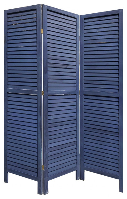 HomeRoots 3 Panel Dark Blue Shutter Screen Room Divider - Contemporary ...