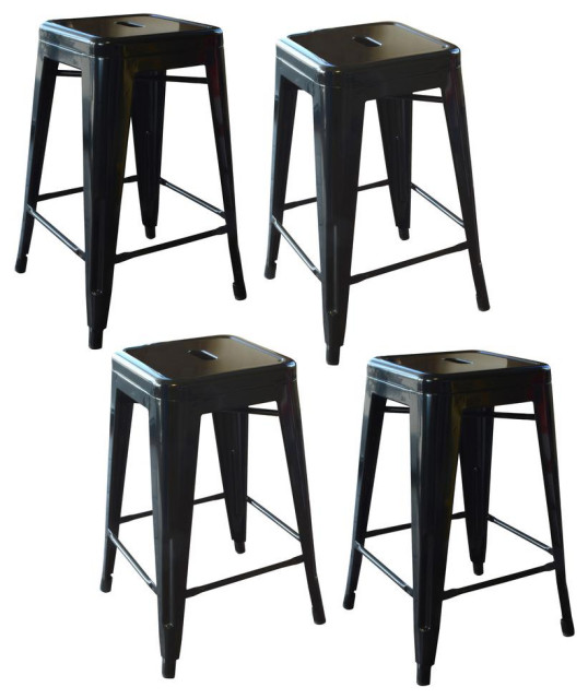 AmeriHome Loft Black 24 Inch Metal Bar Stool - 4 Piece - Contemporary ...