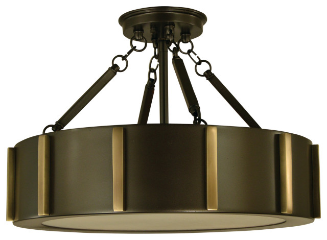 Pantheon 4-Light Semi-Flush Mount, Mahogany Bronze With Antique Brass ...