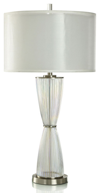 Luster Silver Table Lamp, Ribbed Glass, Polished Nickel Body, White ...