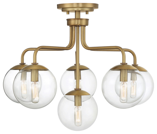 Marco 6-Light Ceiling Light, Warm Brass - Midcentury - Flush-mount ...