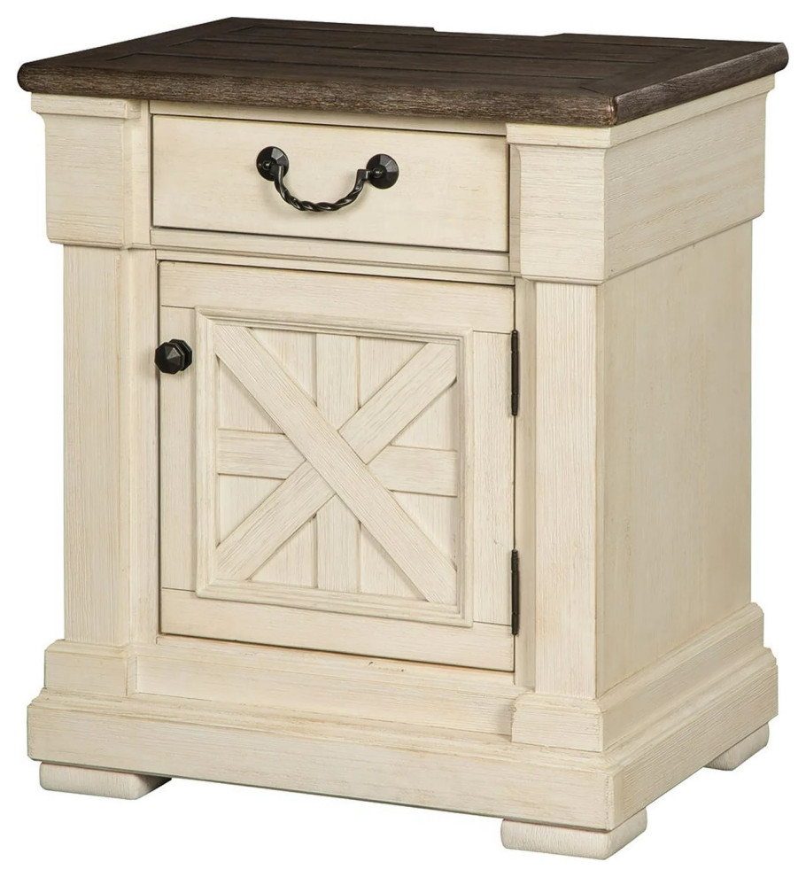 Antique White Farmhouse Nightstand with Plank Top and USB Charging ...