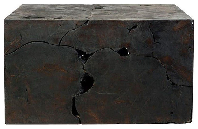 Teak Wood, Burnt Coffee Table, Black Tree Cube Cocktail Table - Rustic ...