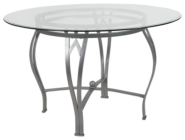 Syracuse 48'' Round Glass Dining Table With Silver Metal Frame, 48"W x ...
