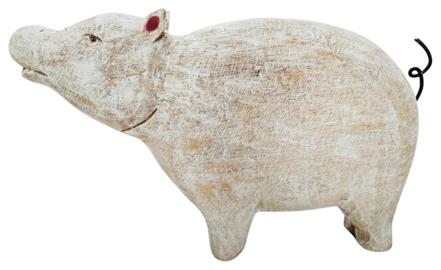 Mango Wood Standing Pig, Whitewash - Farmhouse - Decorative Objects And ...