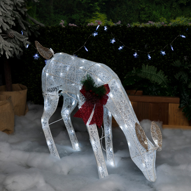 White Grazing Light Up Mesh Deer Décor - Outdoor Holiday Decorations ...