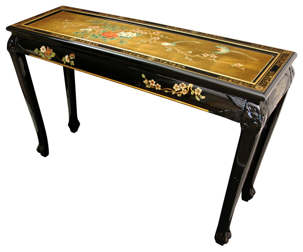 Unique Oriental Console Table, Claw Foot With Hand Painted Accents ...
