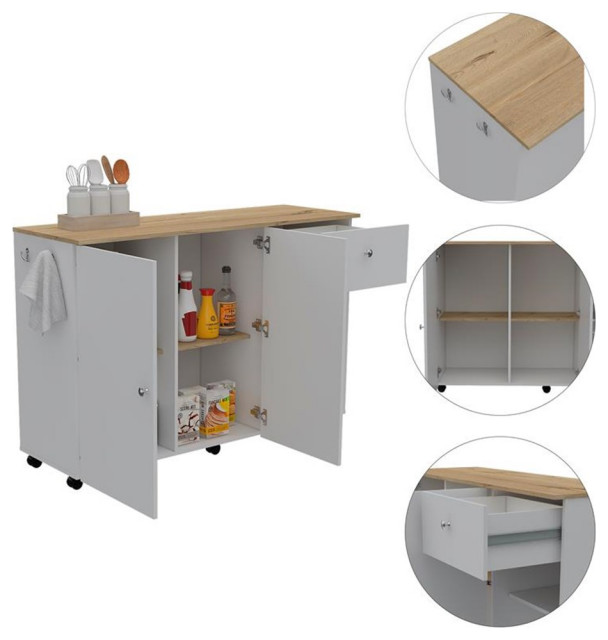 Home Square 2-Piece Set with 2 Door Kitchen Island Cart & Wall Cabinet ...
