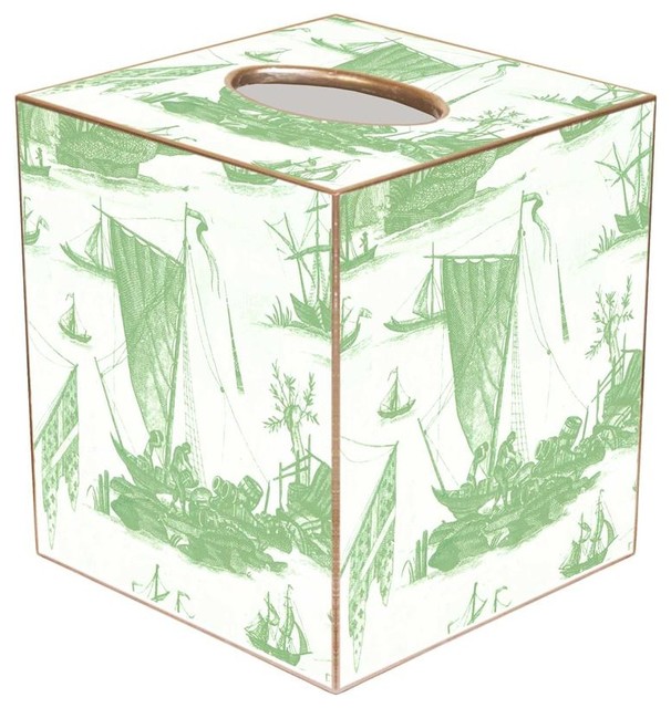 TB549 - Sage Boat Toile Tissue Box Cover - Farmhouse - Tissue Box ...