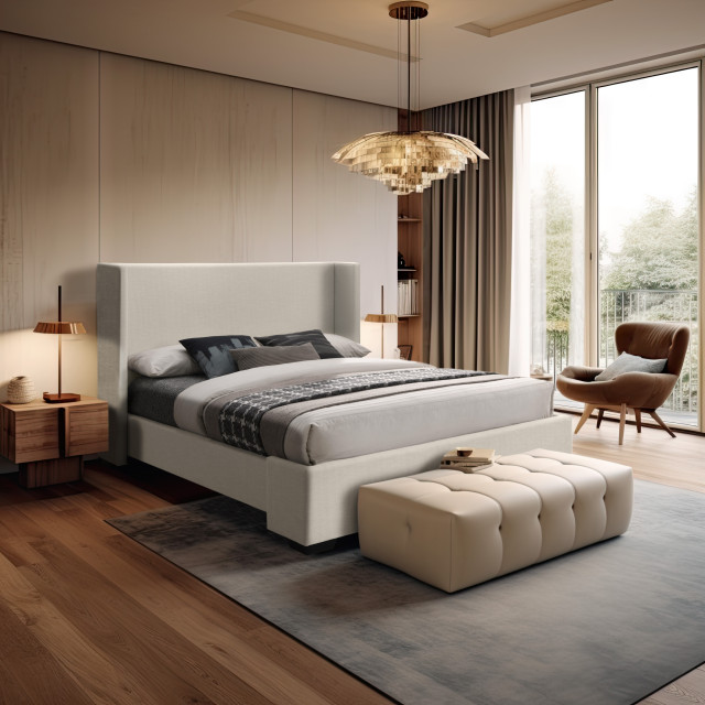 Oxford Linen Textured Fabric Upholstered Bed, King - Transitional ...