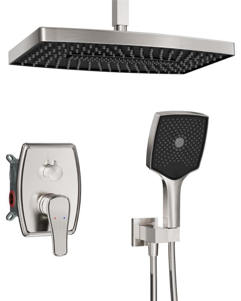 Ceiling-mounted Rain Shower System with Value, Brushed Nickel ...