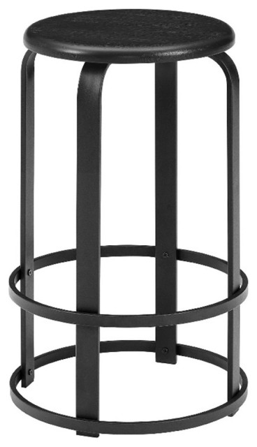 Pemberly Row 26" Metal and Wood Round Kitchen Bar Stool - Black ...