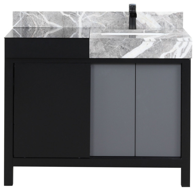 Zilara 42" Black and Grey Vanity, Castle Grey Marble Top, and White ...