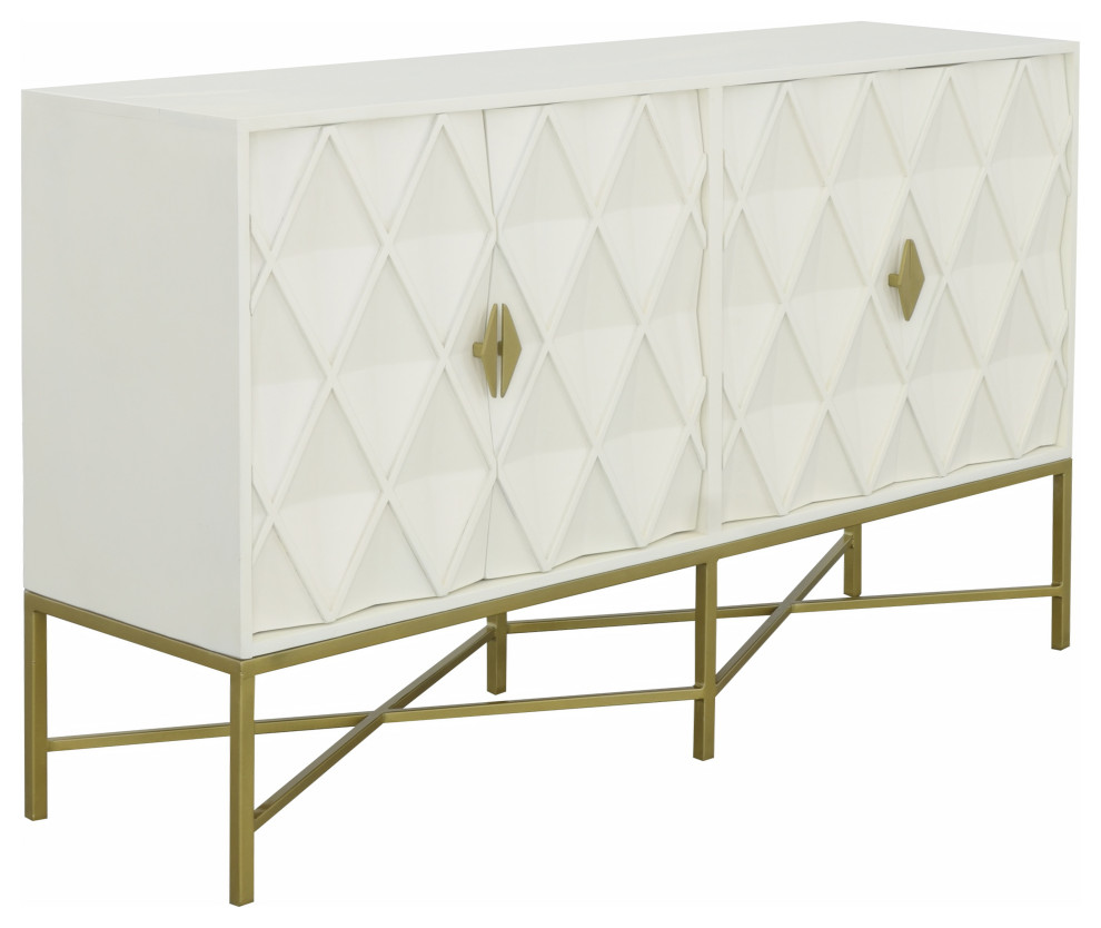 Selena Modern Solid Mango Wood & Iron White Four Door Credenza ...