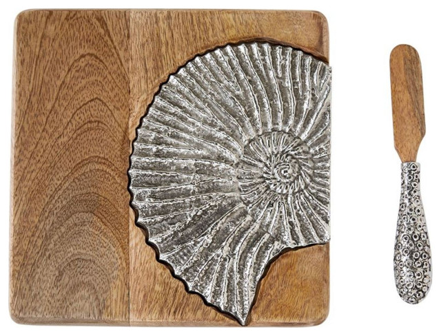 Nautilus Shell Bar Board and Spreader Set Wood and Metal 8 Inches ...