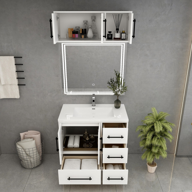 Victoria 36" Solid Wood Bath Vanity, Overhead Cabinet - Transitional ...