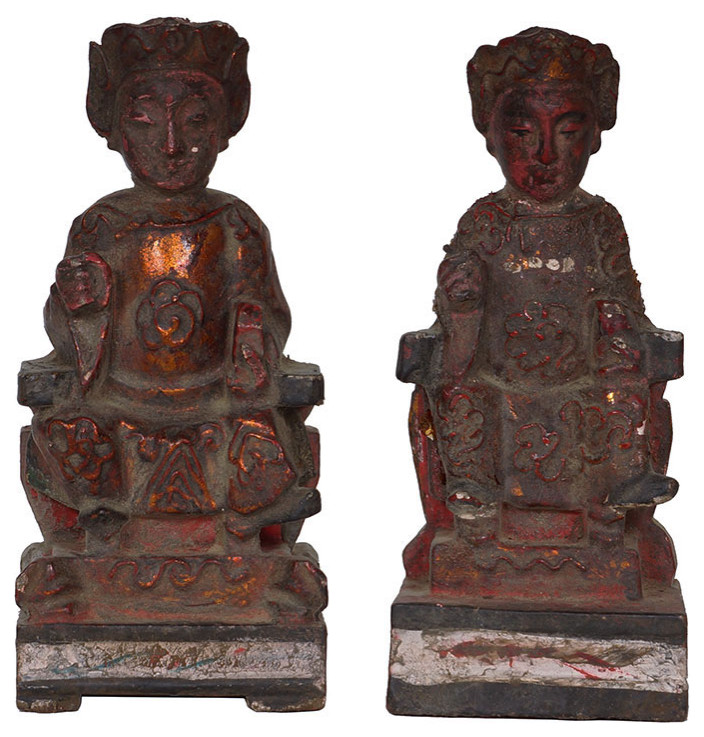 Consigned Antique Chinese Emperor and Empress Wooden Statues - Asian ...