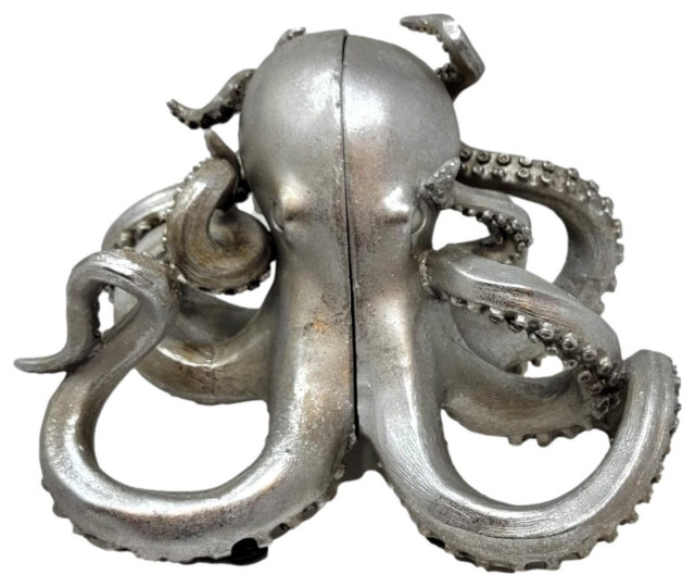 Vintage Style Large Octopus Bookend Set 2 Sea Life Silver Ornate 10 in ...