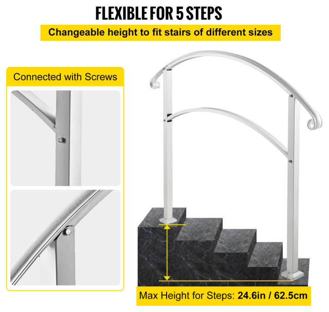 VEVOR Handrails for Outdoor Steps 1 to 3 Steps Stair Railing, 5 Ft ...