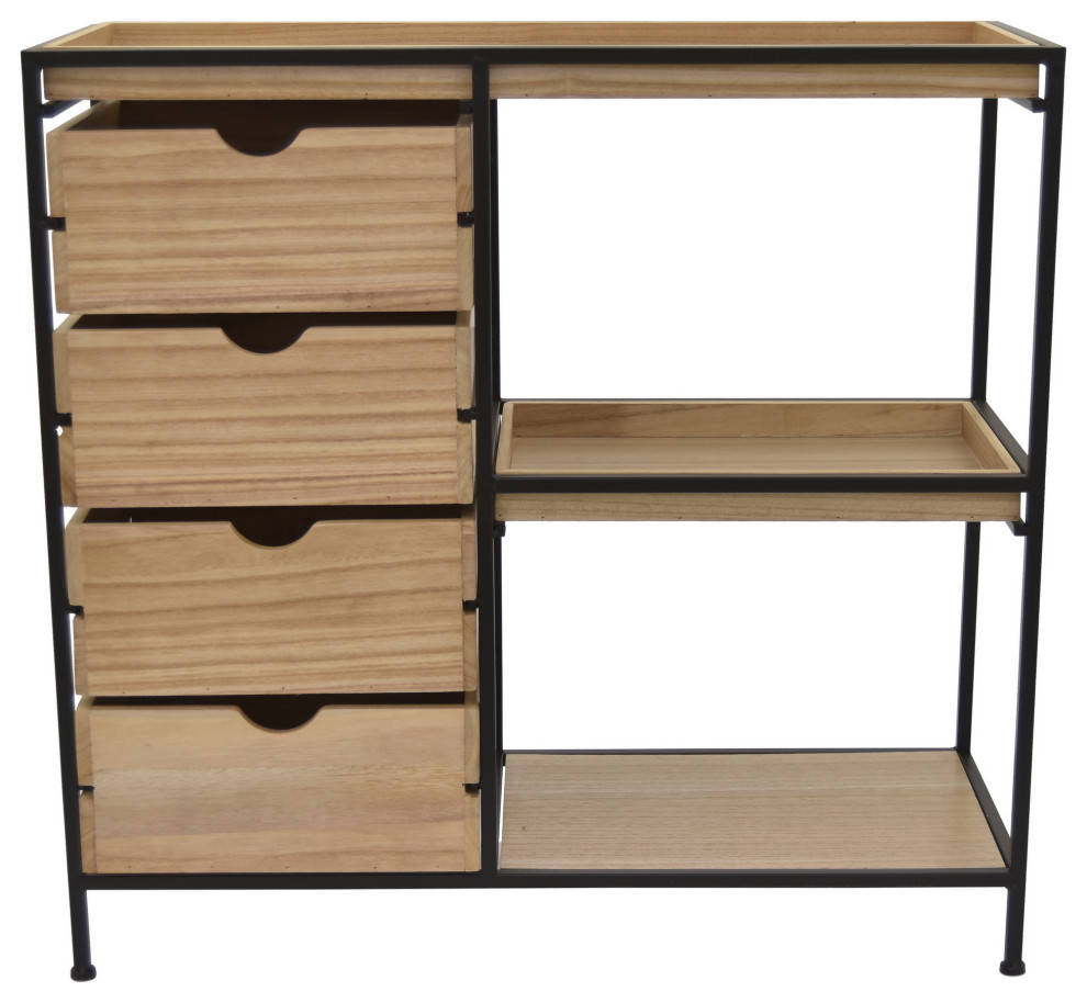 Plutus Brands Storage Unit 4 Drawers + 3 Shelves Black Metal ...