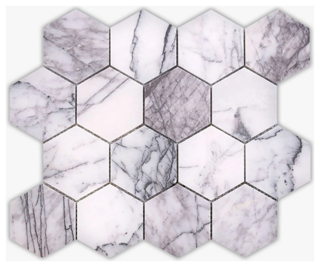 Lilac Honed 3" Hexagon Marble Mosaic, 10 1/2x12 - Contemporary - Mosaic ...