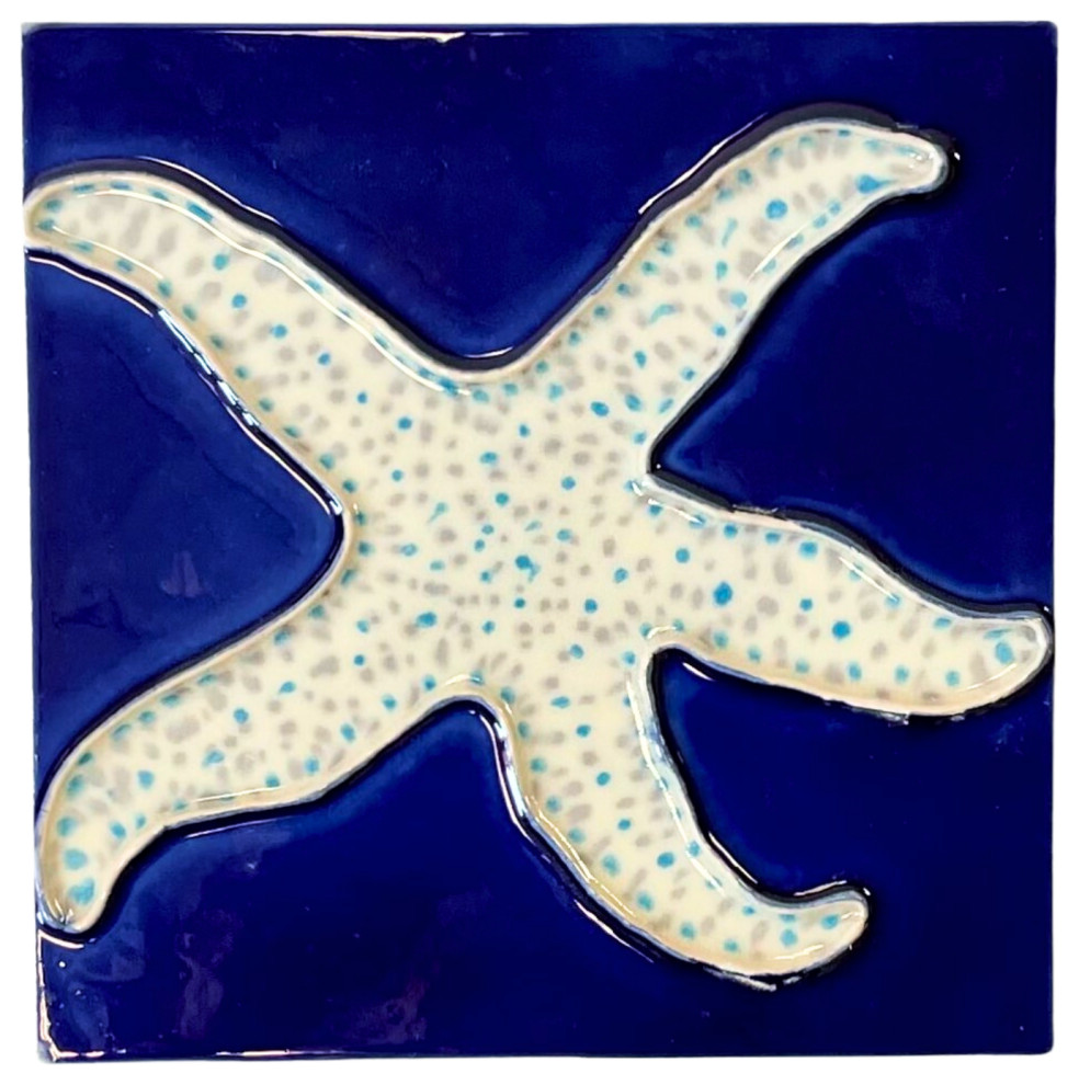 Starfish of the Sea Blue and White Ceramic Tile Art 6X6 inches - Beach ...