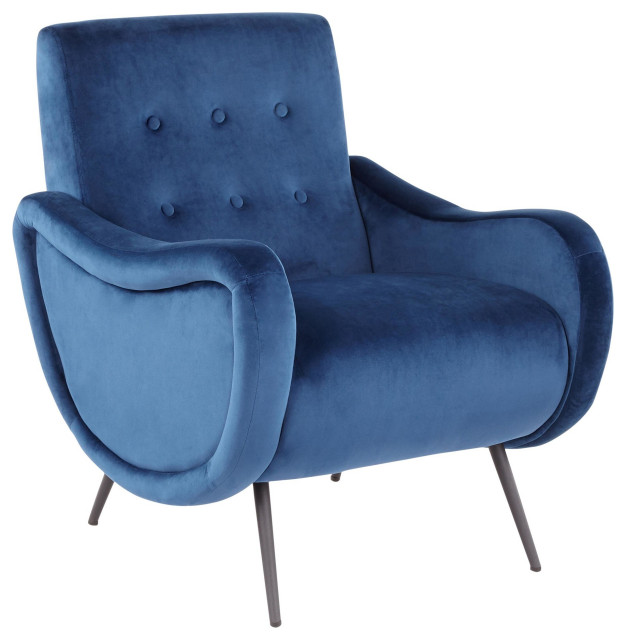 Rafael Contemporary Lounge Chair, Black Metal/Blue Velvet - Midcentury ...