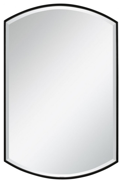 Modern Rounded Rectangle Wall Mirror in Satin Black Finish Arched Top ...