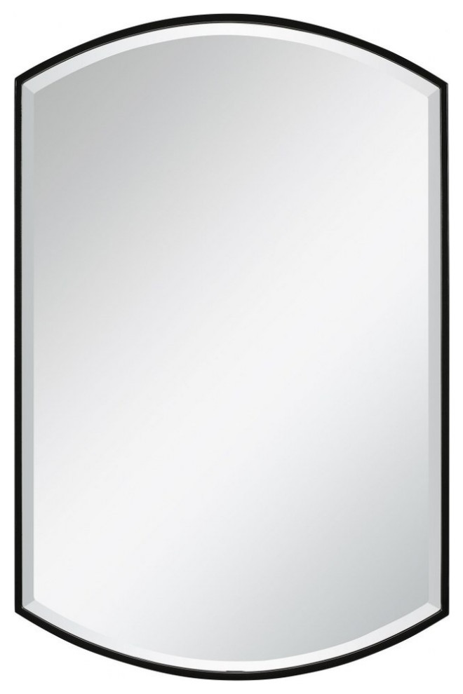 Modern Rounded Rectangle Wall Mirror in Satin Black Finish Arched Top ...