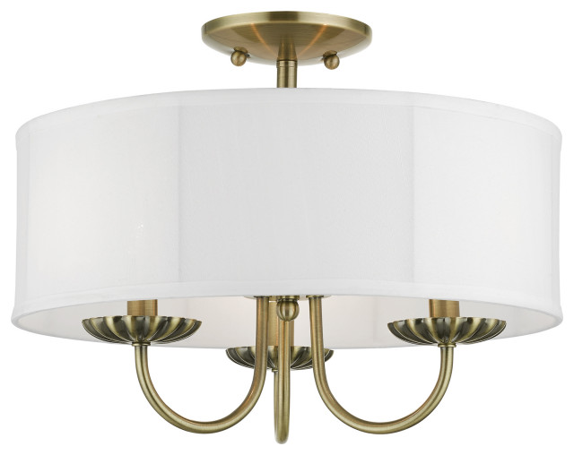 Livex Lighting 3 Light Antique Brass Semi-Flush Mount - Transitional ...