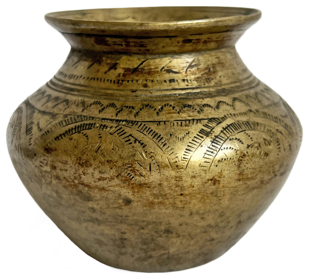 Consigned Old Antique Indira Brass Ritual Pot - Asian - Vases - by ...
