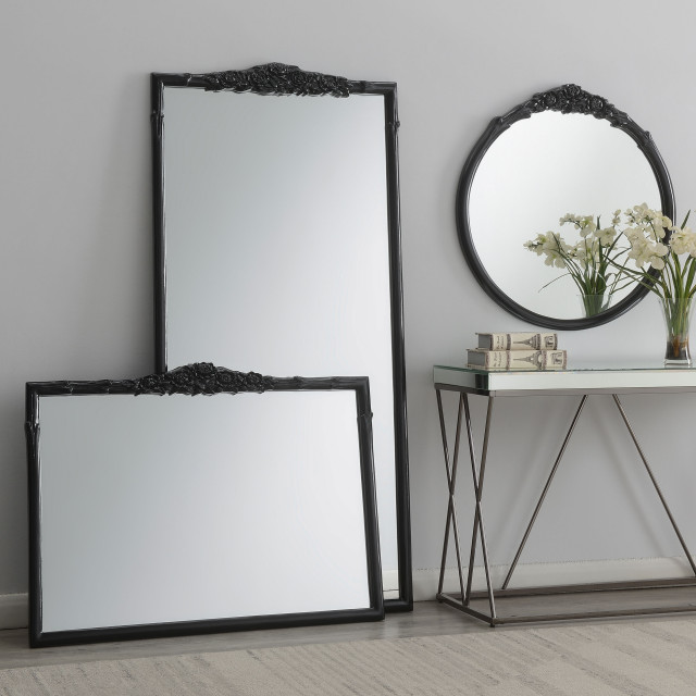 Sylvie French Provincial Rectangular Floor Mirror Black - Traditional ...