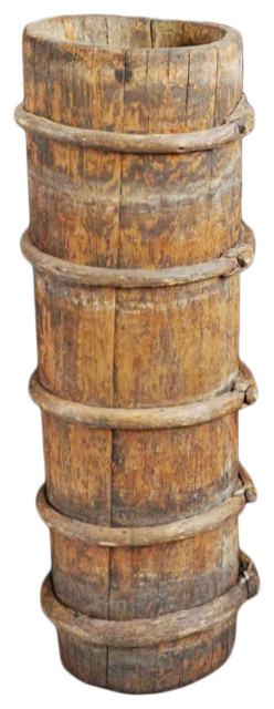 Consigned Antique Butter Churn Wood Pot - Rustic - Outdoor Pots And ...