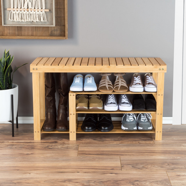 Bamboo Shoe and Boot Rack Bench Seat With 3 Tiers by Lavish Home ...