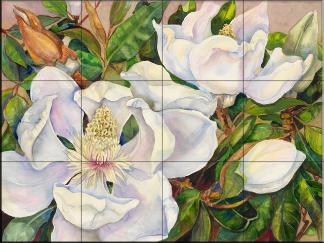 Tile Mural, Magnolia Tree by Joanne Porter, 17" x 12.75" (12 Tiles ...