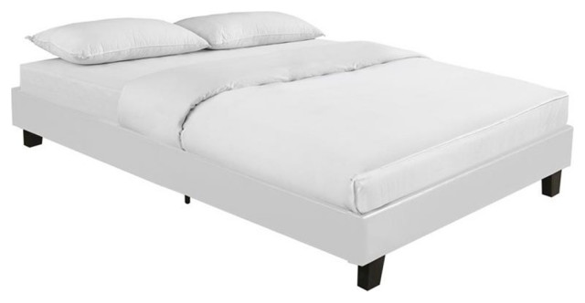Camden Isle Acton Upholstered White Faux Leather Queen Platform Bed - Transitional - Platform ...