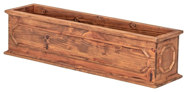 Leisure Season Hamilton Rectangular Wood Planter in Medium Brown ...