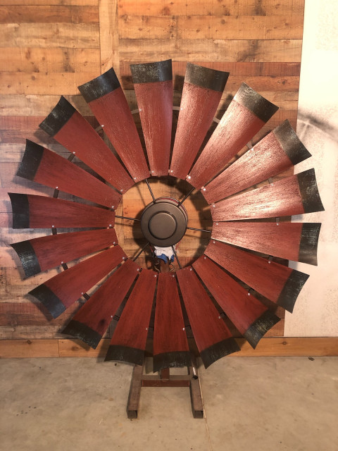 66 Inch Weathered Barn Red Finish with Patina Bronze Tips Windmill ...