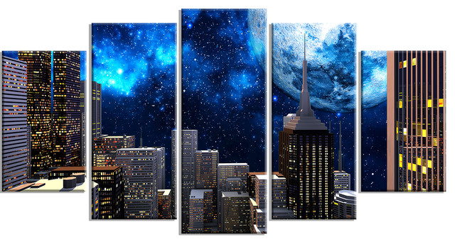 "Abstract City at Night" Canvas Painting - Modern - Prints And Posters ...
