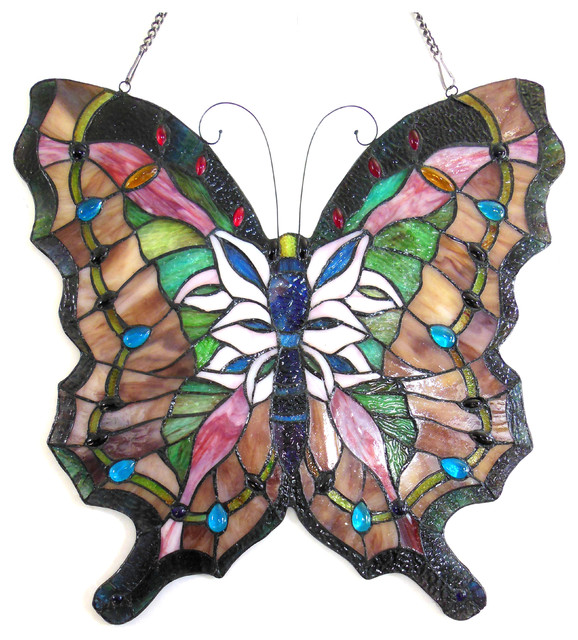 Papilio Tiffany-Glass Butterfly Window Panel - Transitional - Stained ...